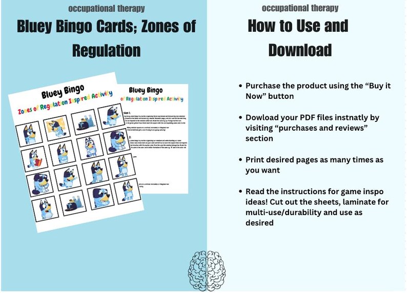 Bluey Bingo: Zones of Regulation, Therapy Activity (PDF Download) - Etsy