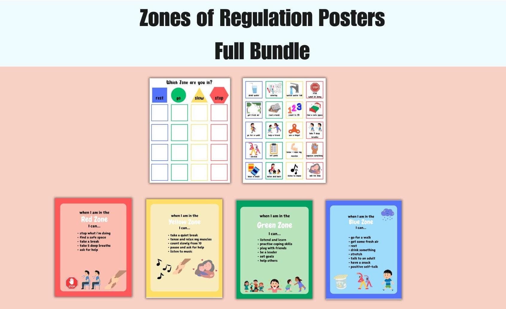 Zones of Regulation Poster, Displays, Self Regulation Cards, Chart ...