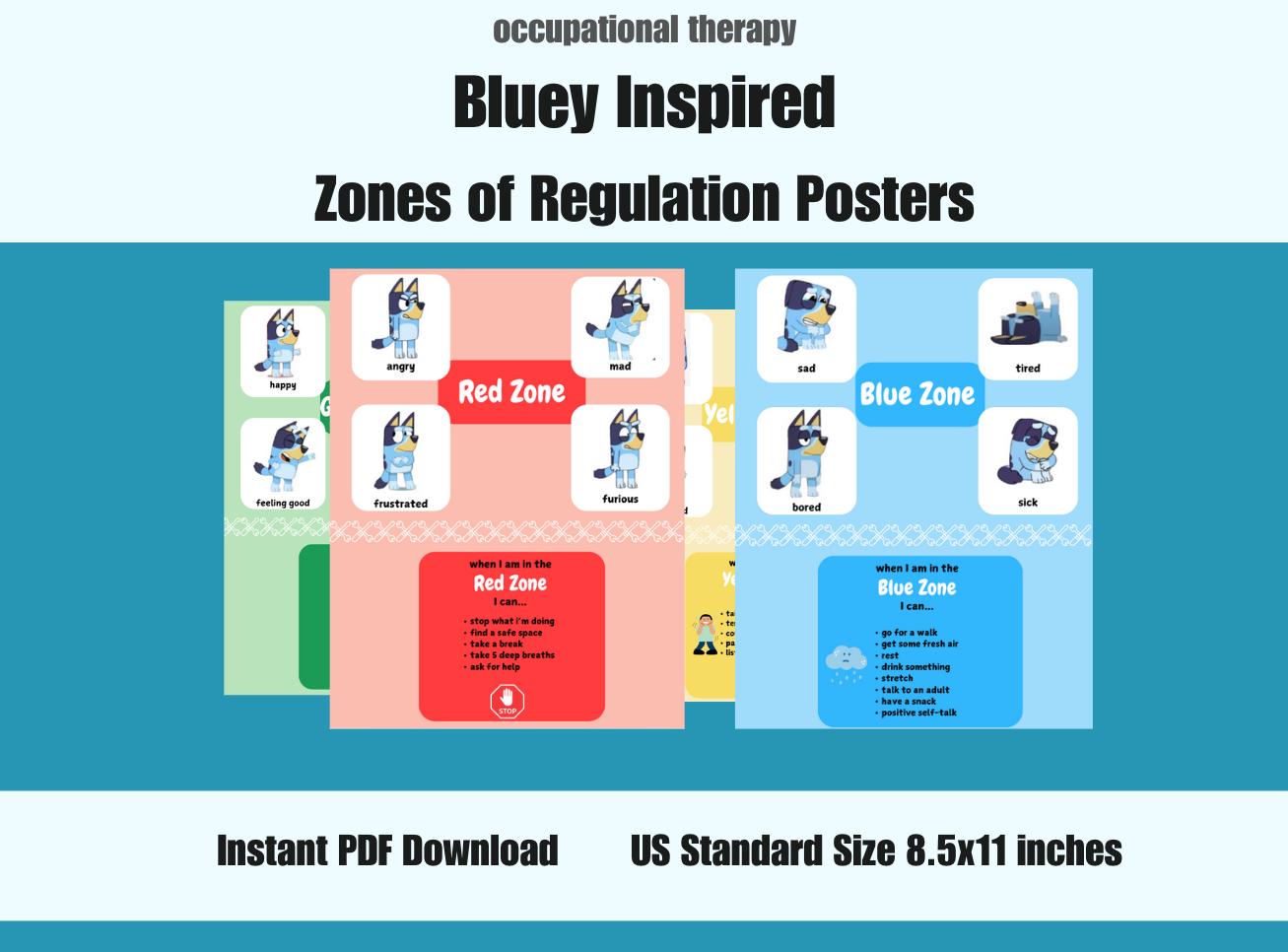 Zones of Regulation Bluey Poster, Self Regulation, Emotions Toolkit ...
