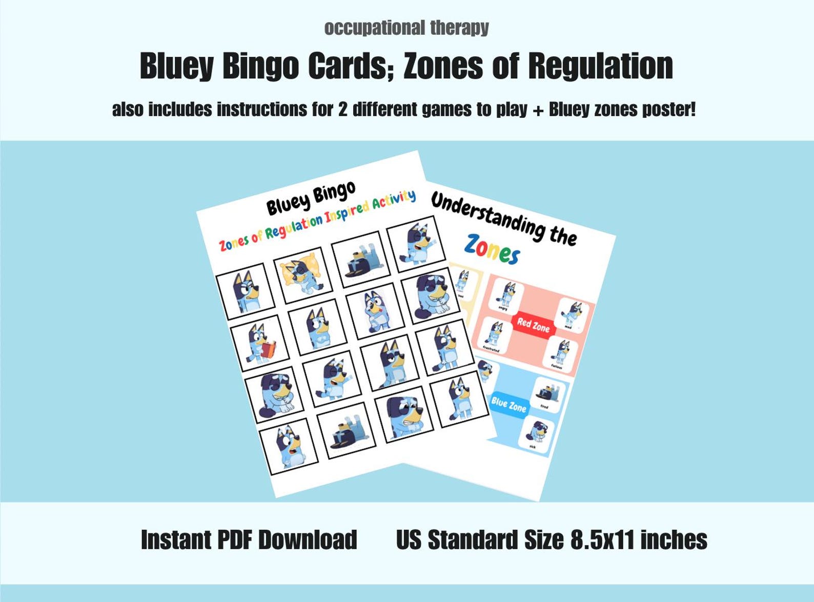 Bluey Bingo, Bluey Zones of Regulation, Therapy Activity, PDF Download ...