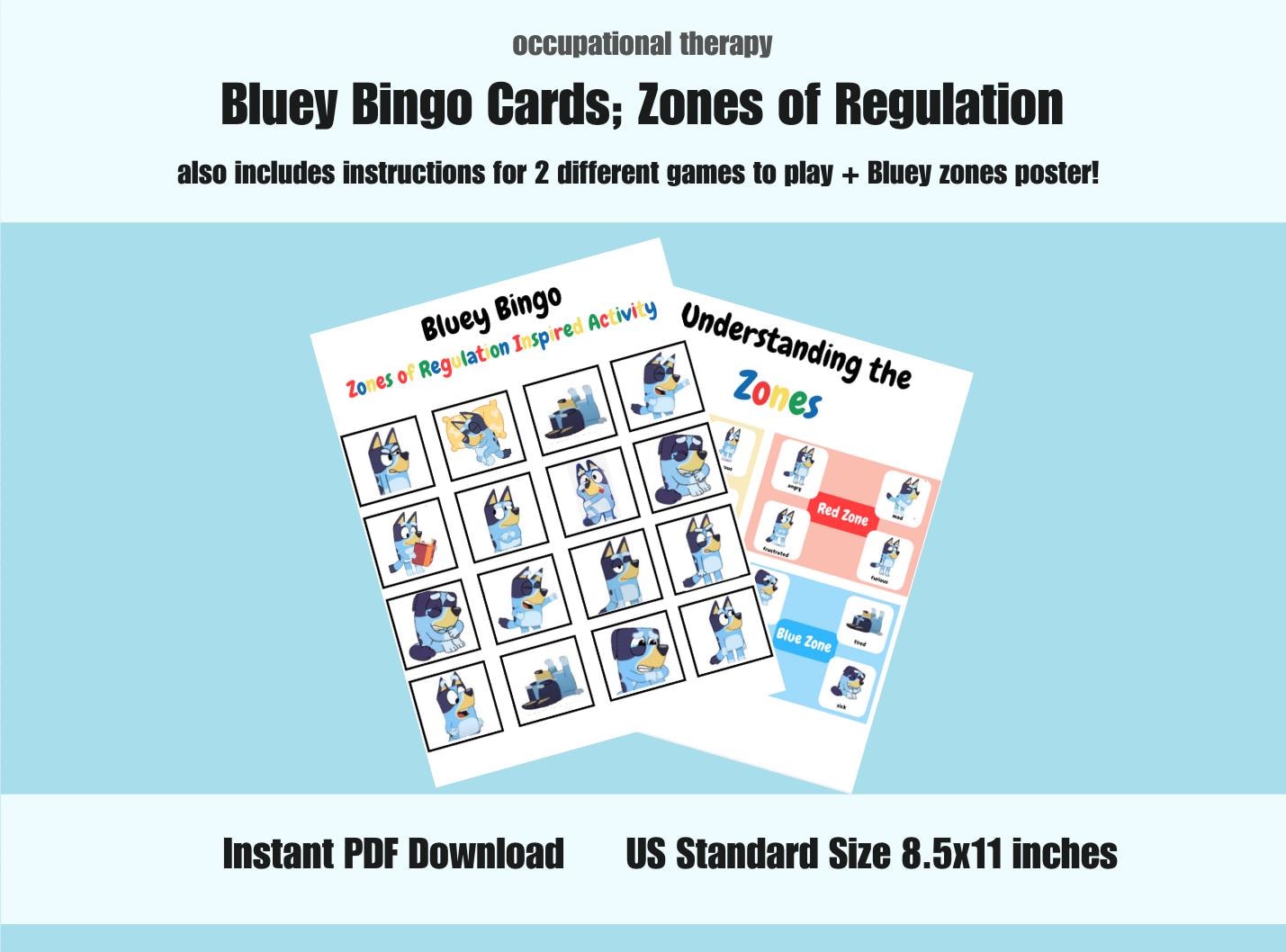 Bluey Bingo, Bluey Zones of Regulation, Therapy Activity, PDF Download ...