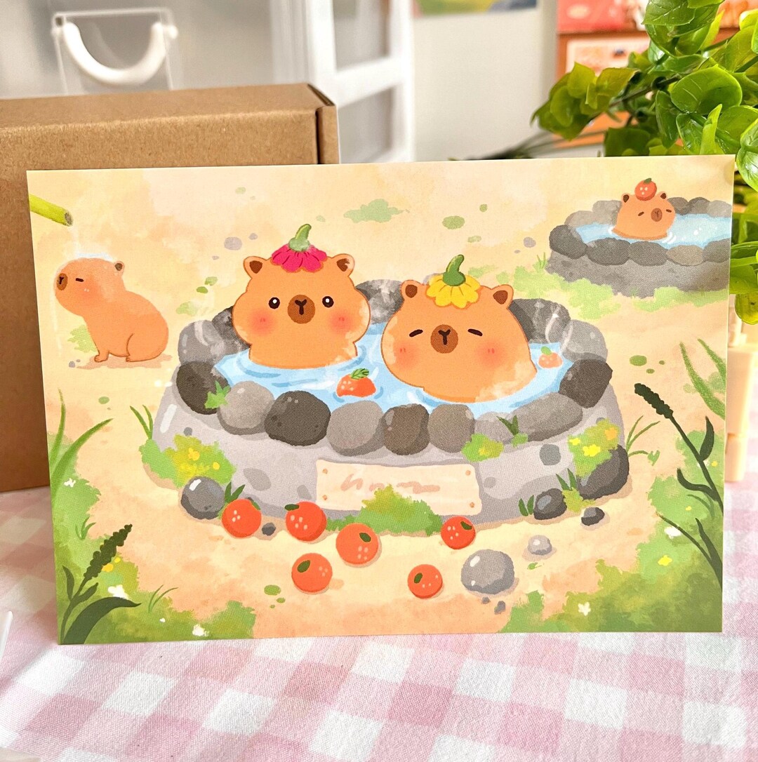 Capybaras in Onsen Art Print / Adorable Animal Gift Idea/ Small Animal ...