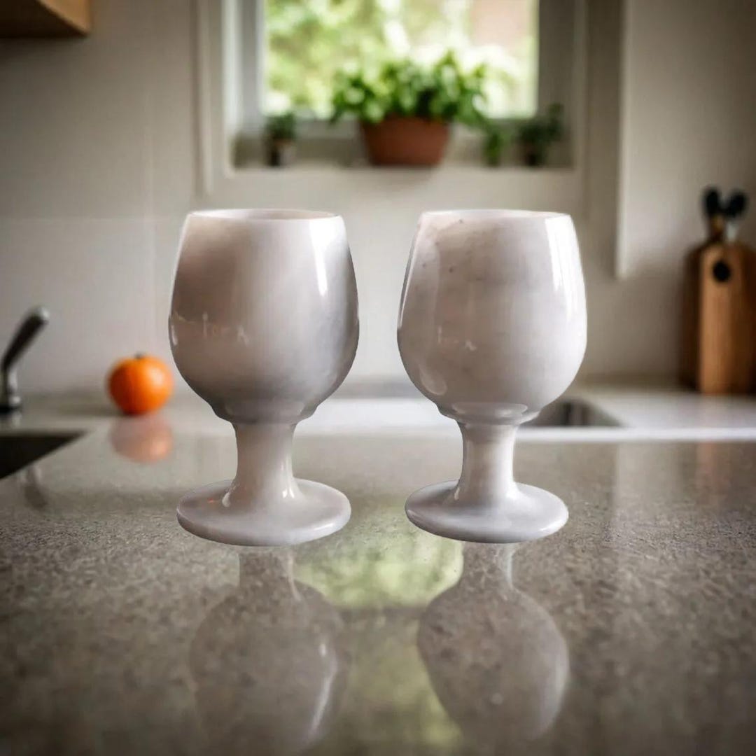 Set of 2 Elegant White Marble Goblets - Handmade Vintage & Home Décor ...