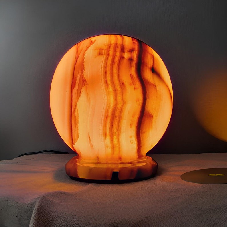 Elegant 6-inch Onyx Sphere Shape Lamp Handcrafted Natural Stone Table ...
