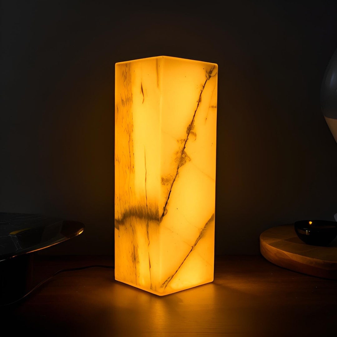Handcrafted Onyx Crystal Cube Lamp - Natural Stone Elegance for Stylish ...