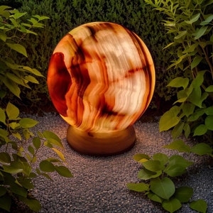 Handcrafted Onyx Sphere Lamp: Natural Stone Table Lamp, Ambient ...