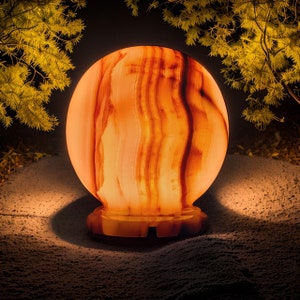 Elegant 6-inch Onyx Sphere Shape Lamp - Handcrafted Natural Stone Table ...