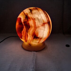 Elegant 6-inch Onyx Sphere Shape Lamp - Handcrafted Natural Stone Table ...