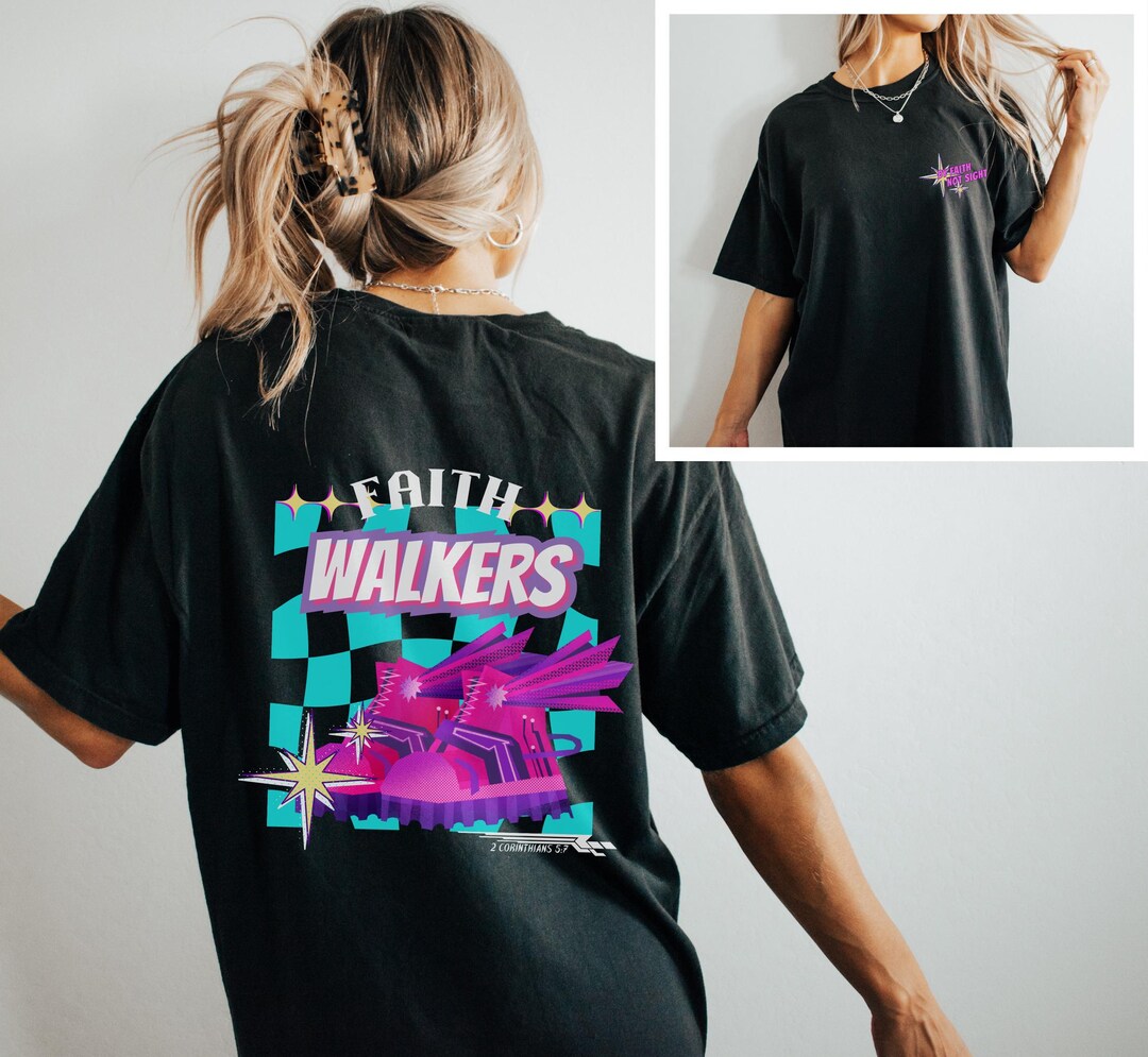 Christian Cyberpunk Shirt Corinthians Walk by Faith Tee Vaporwave Neon ...