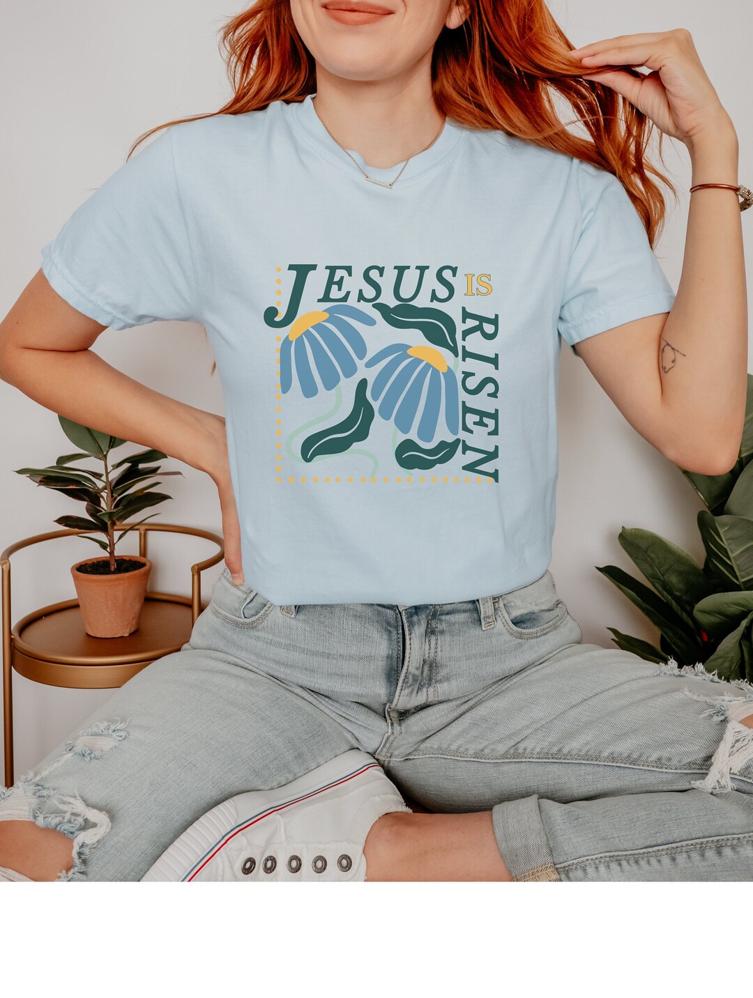 Jesus is Risen He is Risen Shirt Pressed Flower Shirt Easter Spring Tee ...