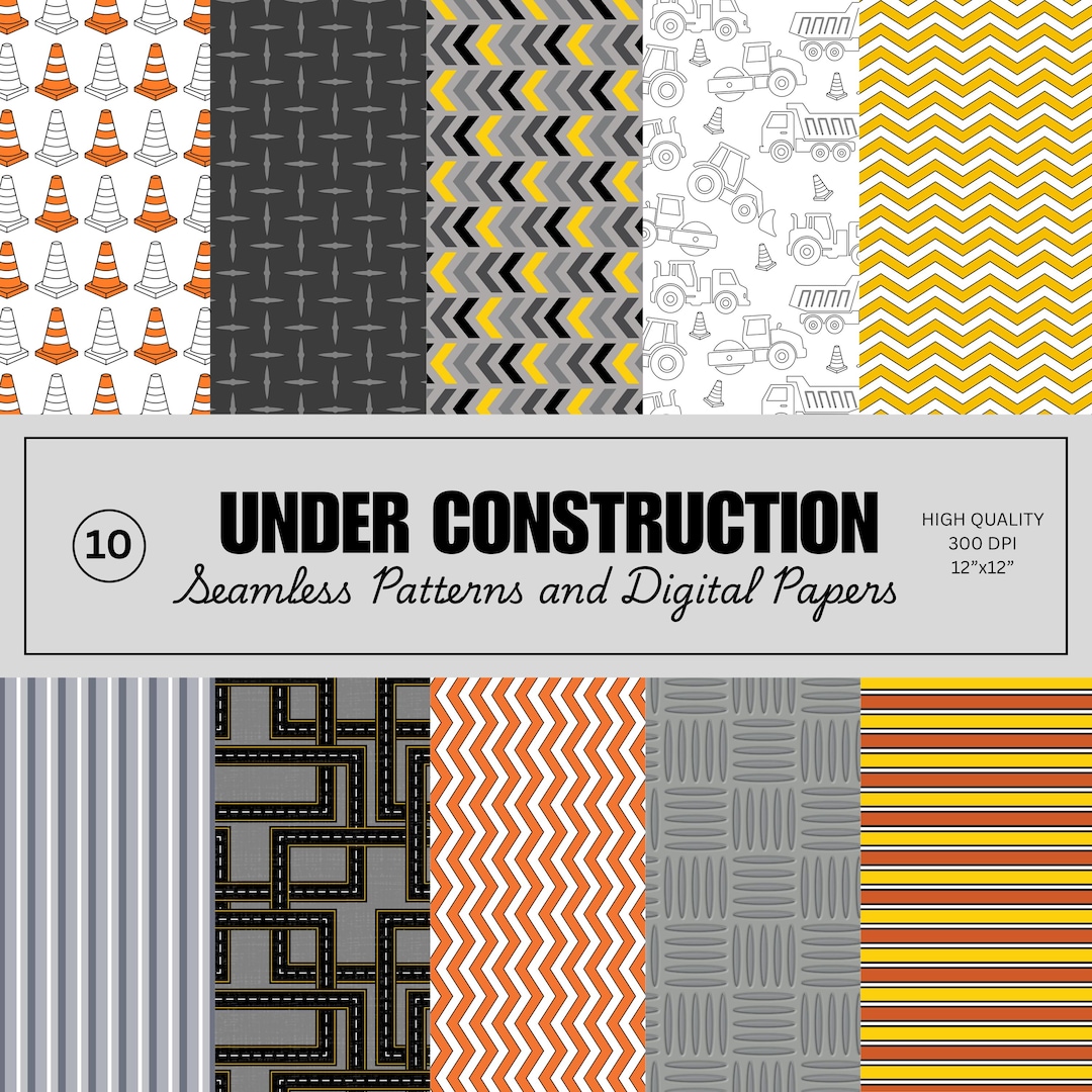 12 Construction Party Seamless Patterns Bundle, Builder Birthday ...