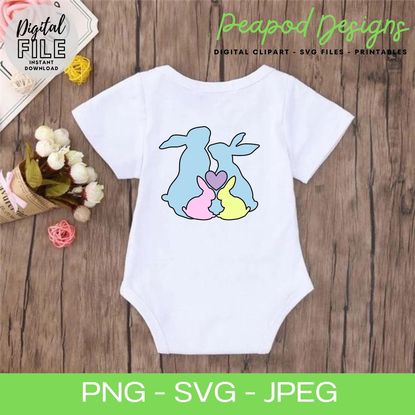 Bunny Family - Easter Bunny Family - SVG PNG JPEG - Digital Clipart ...