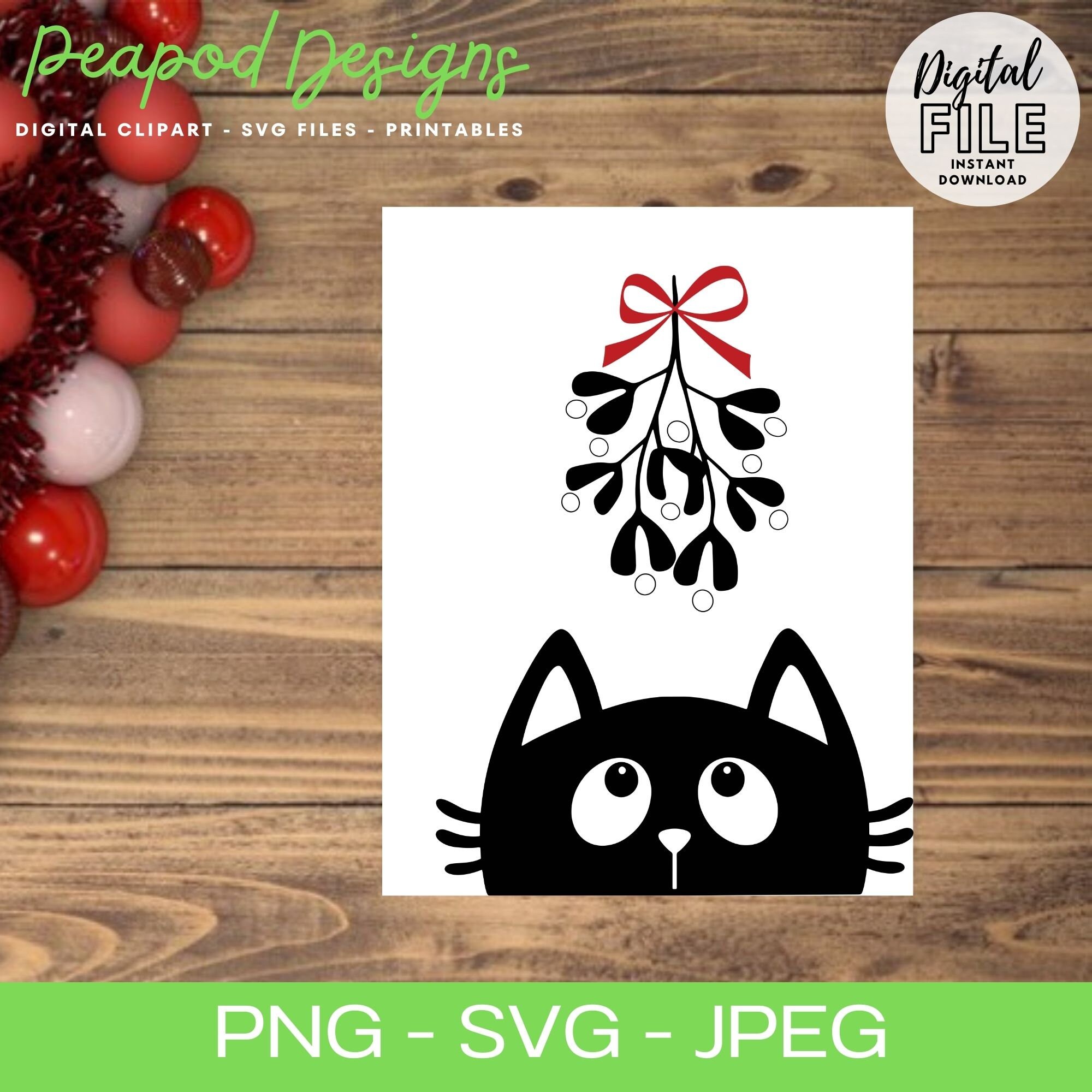 Mistletoe Cat Christmas Pets SVG PNG JPG Digital Clipart Instant ...