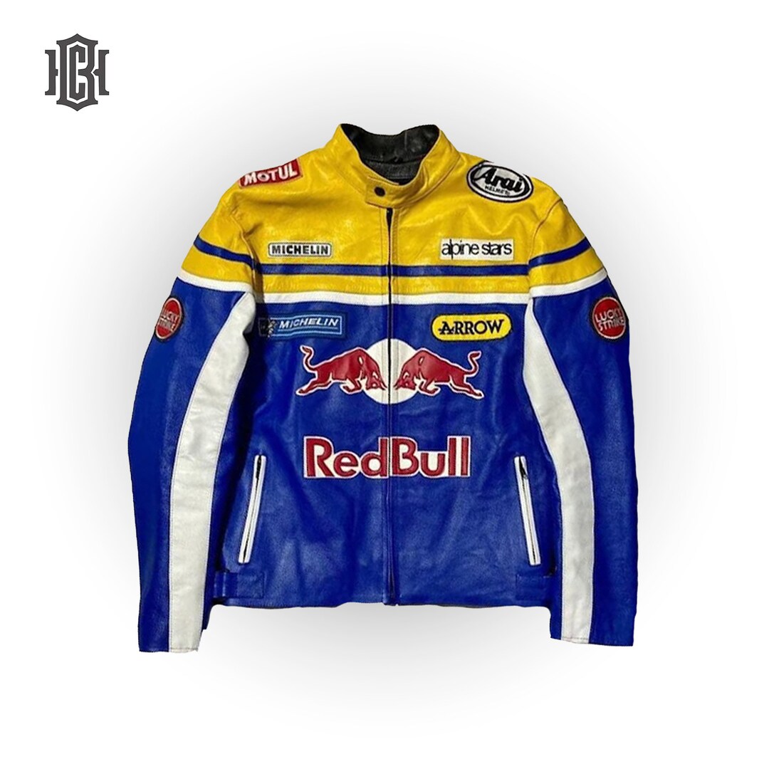 Red Bull Racing Leather Jacket Vintage Y2K 90s Motorcycle Streetwear ...