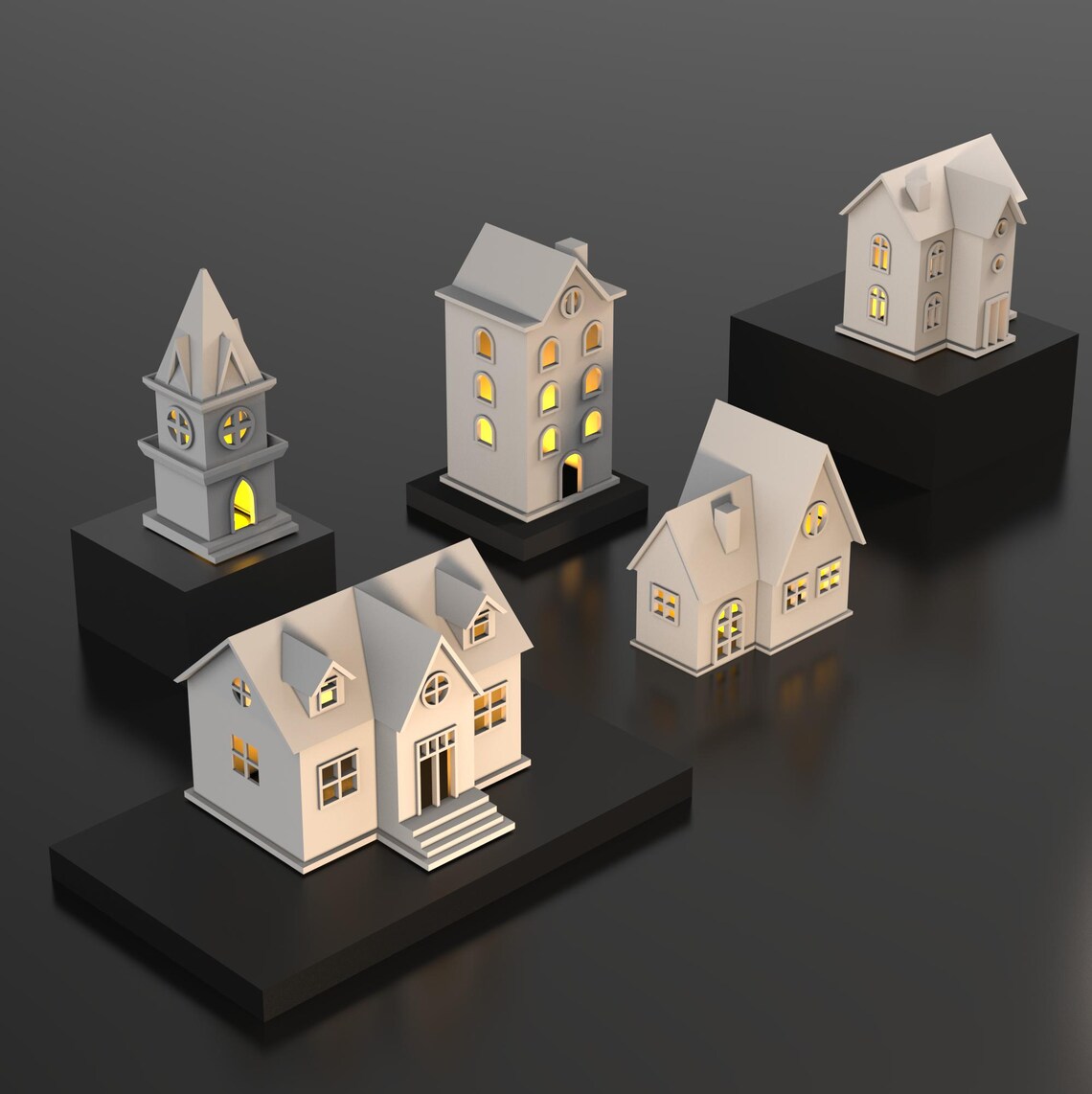 Christmas Village House Bundle | 5 Pcs. Mini Holiday Town Decor ...