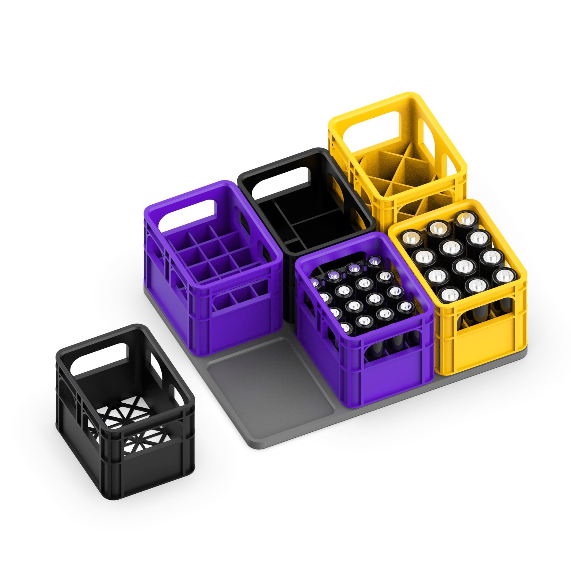 Battery Holder Set; 5 Pcs. Mini Milk Crate, “AA, AAA, 9V” Stackable ...