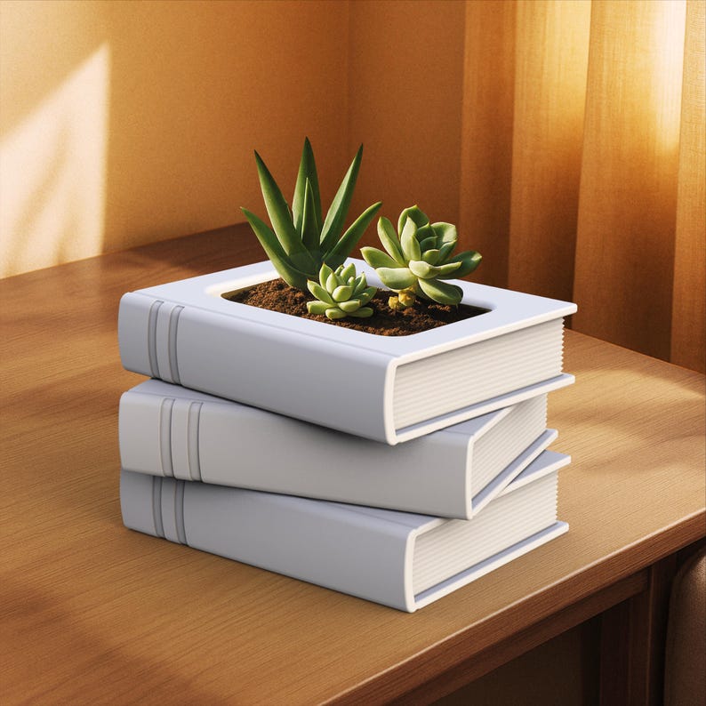 3D Book Planter, Succulent & Cactus Pot, Stacked Plant Shelf, Gift for ...