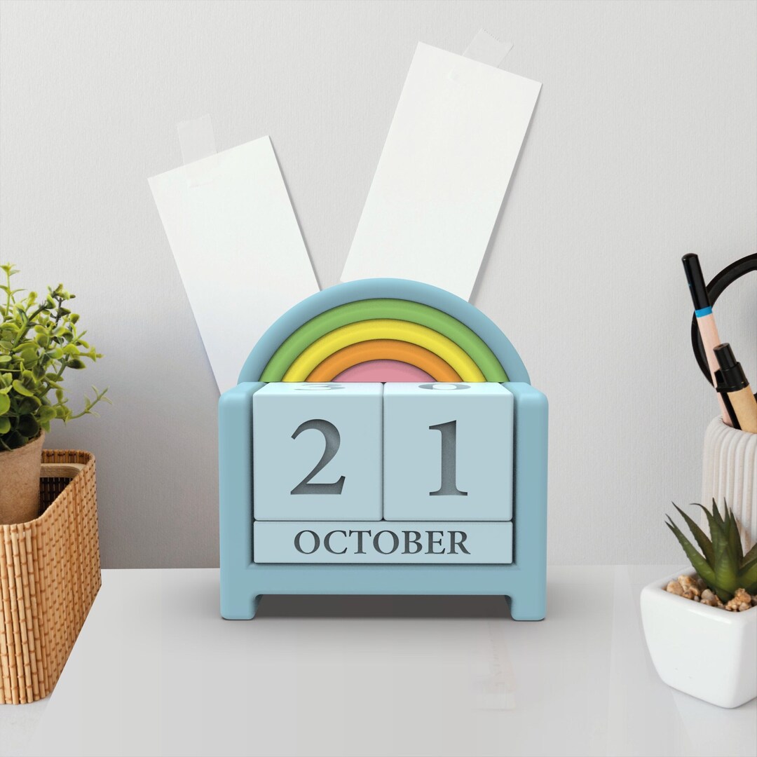 Rainbow Perpetual Desk Calendar, Small Block Calendar, Cute Pattern ...