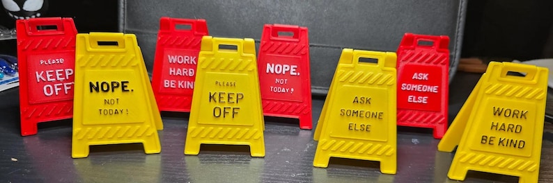 Funny Office Desk Signs, 3D Mini Floor Sign Set, 4 Pcs. Desk Signs ...