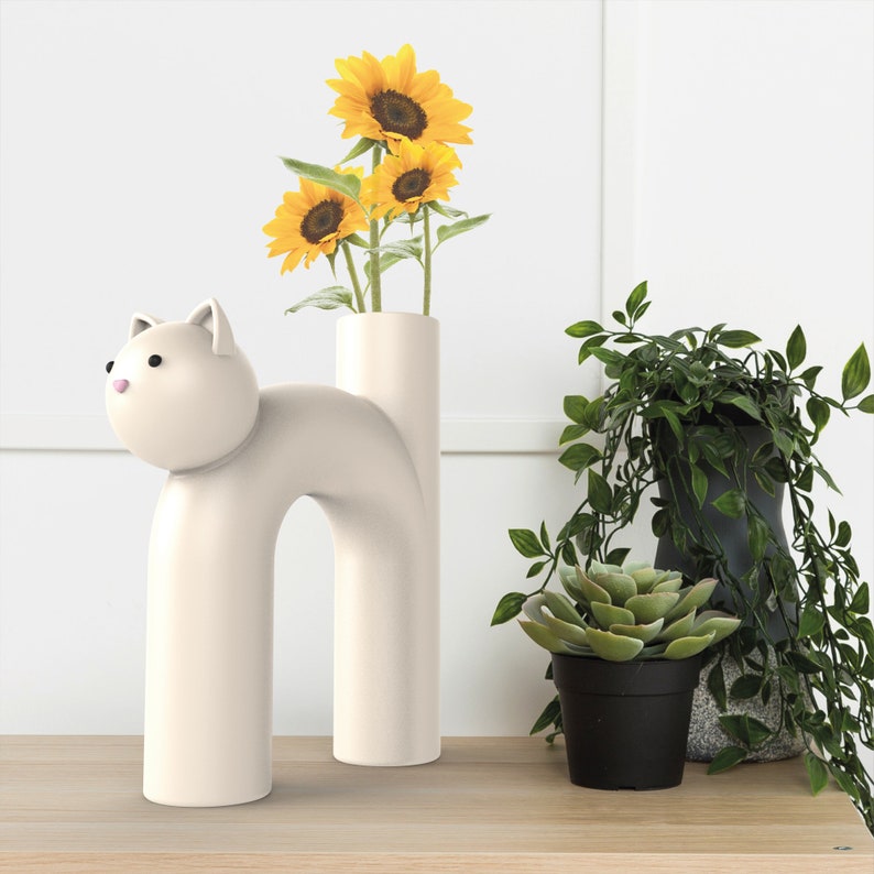 Cute Cat Floral Vase, Cathead Shaped Tube Vase, Unique Kitty Decoration ...