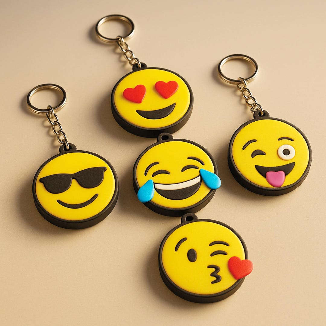 Emoji Keychain Set (5pcs) – Cute and Fun Emoji Keyrings! Perfect Gift ...