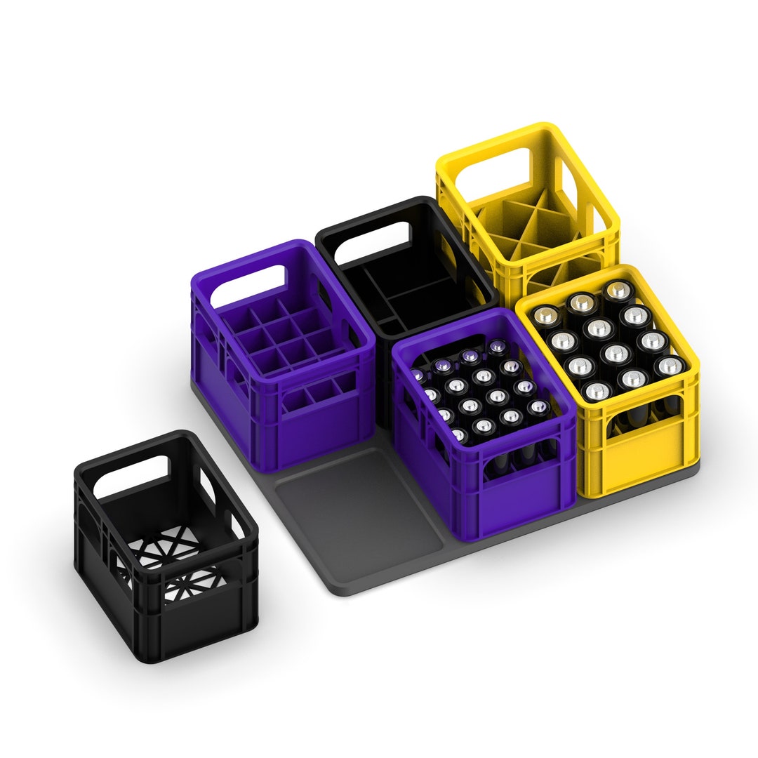 Battery Holder Set; 5 Pcs. Mini Milk Crate, “AA, AAA, 9V” Stackable ...