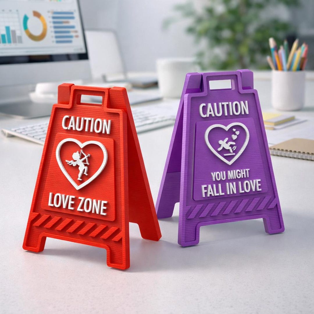 Love Caution Desk Sign Set | 2 Pcs. Funny Valentine Desk Decor & Office ...