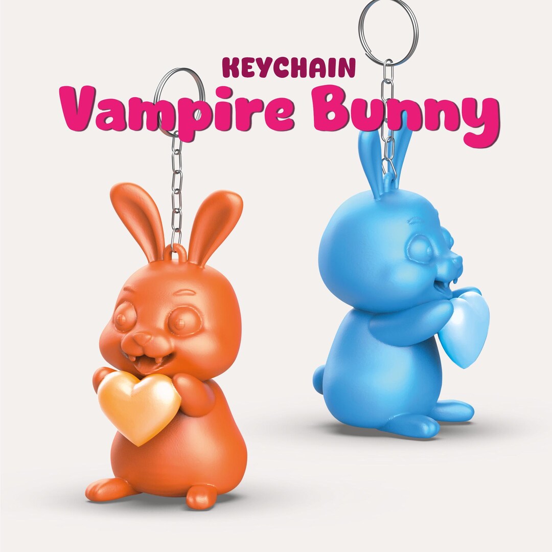 3D Easter Vampire Bunny Keychain, Cute Heart Bunny Charm, Fun Bunny ...