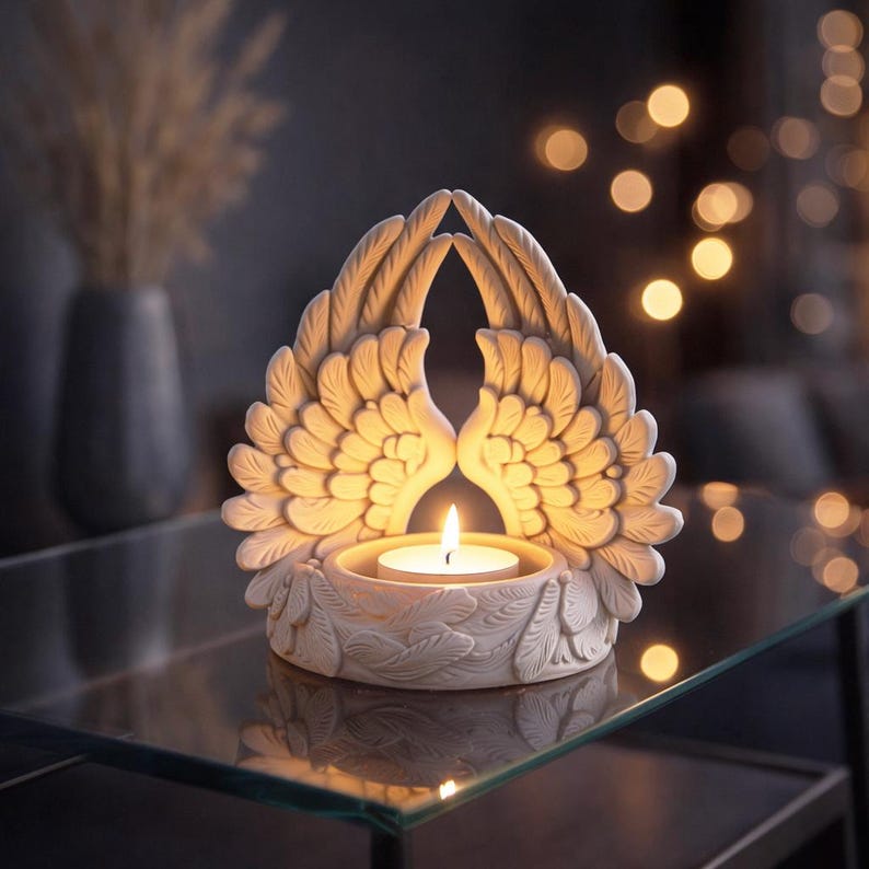 Angel Wings Candle Holder | Christmas Guardian Angel Figurine | Lucky ...