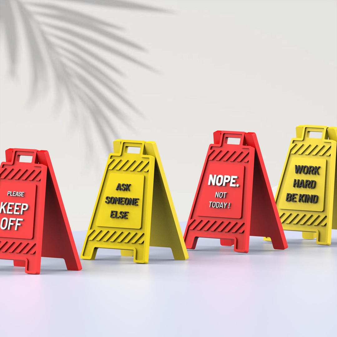 Funny Office Desk Signs, 3D Mini Floor Sign Set, 4 Pcs. Desk Signs ...