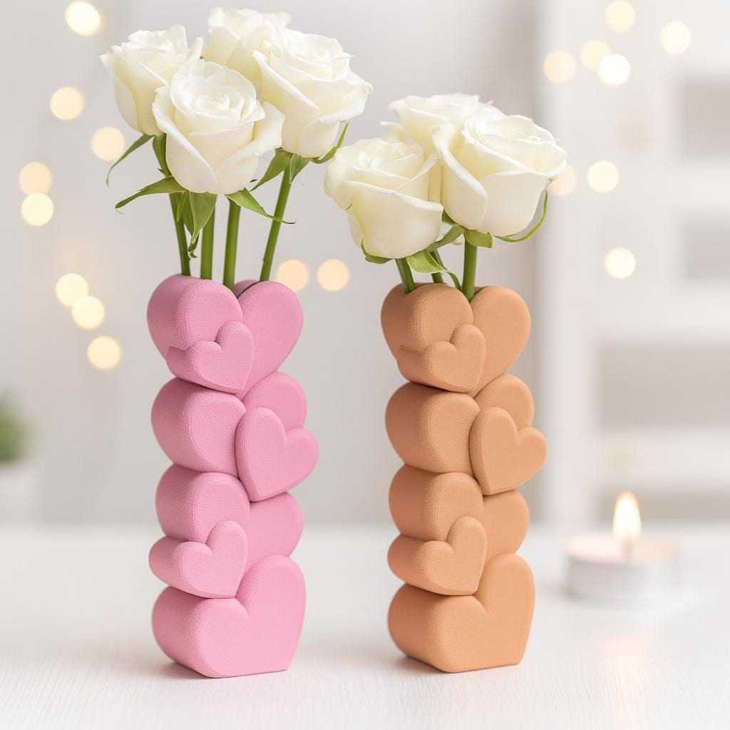 3D Hearts Love Vase | Stacked Heart Flower Vase | Romantic Anniversary ...