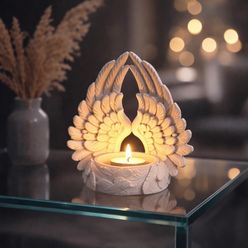 Angel Wings Candle Holder | Christmas Guardian Angel Figurine | Lucky ...