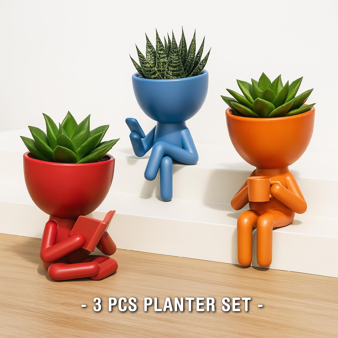 3D Human Planter Set, Plant Buddy, Robert Succulent Plant Pot, People ...