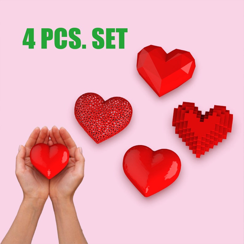 Heart Decor Set | Low Poly, Voronoi, Pixel & Smooth Designs | Modern ...