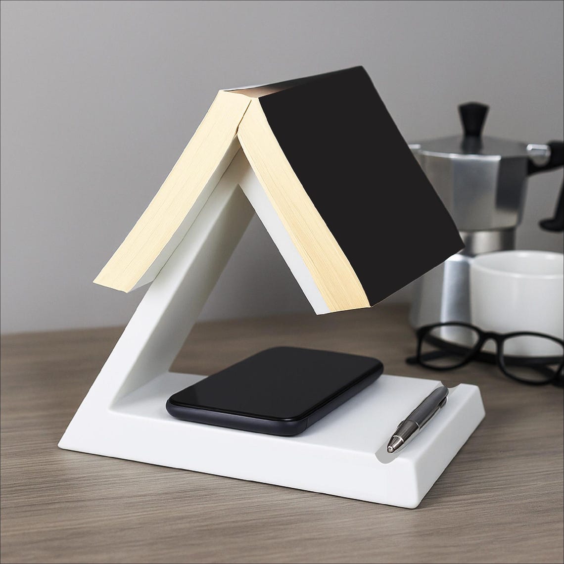 Triangle Book Holder, Tablet; Kindle; Cup Holder, Table or Nightstand ...
