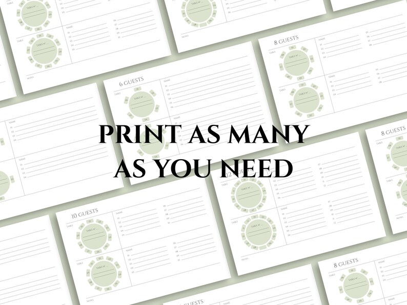 Printable Wedding Table Chart Template, Round Table Planner, Event ...