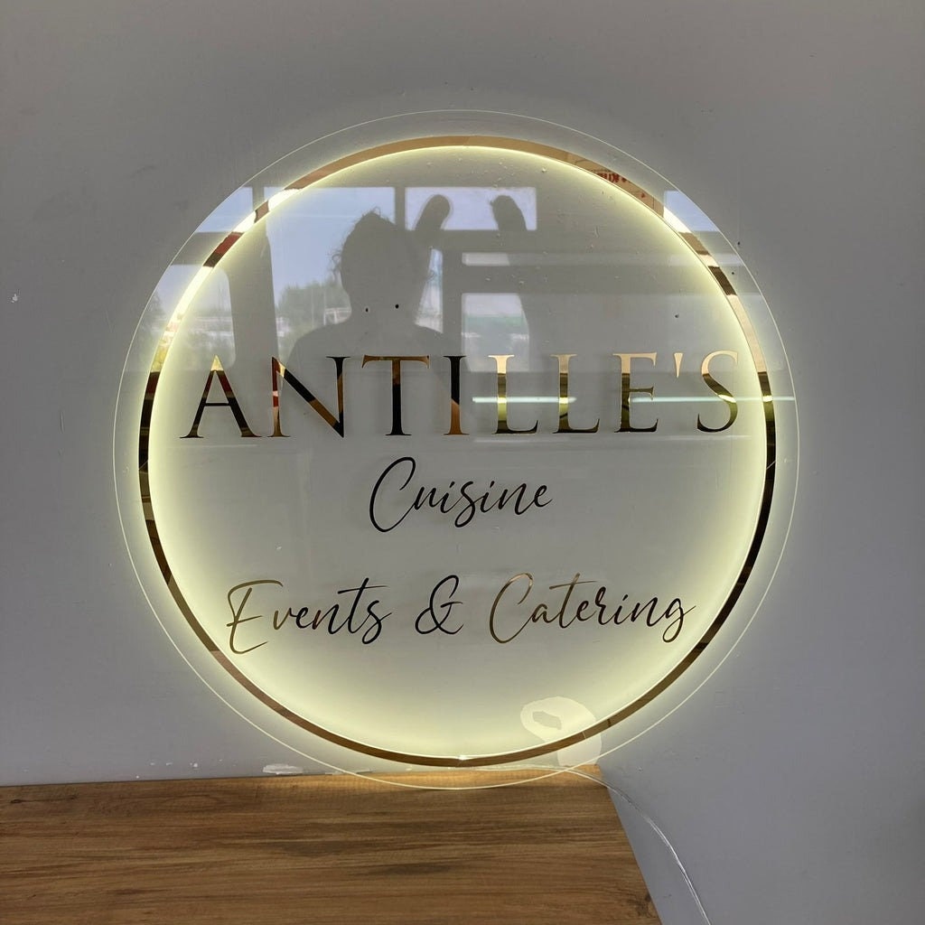 Custom Backlit Sign Round Sign Neon Mirror Sign Light up Business Logo ...