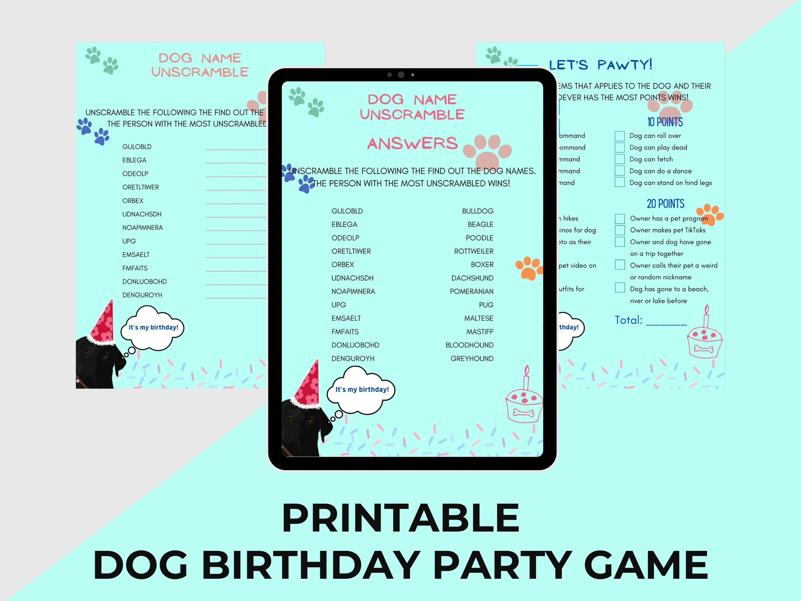 DOG PARTY GAMES Printable Dog Birthday Party Games, Damn Dog Games ...