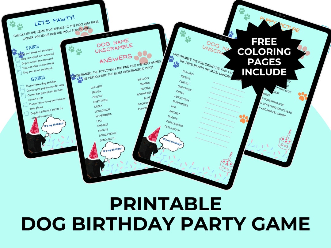 DOG PARTY GAMES Printable Dog Birthday Party Games, Damn Dog Games ...