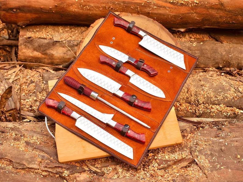 Handmade Personalized Chef Knife Set: Purple Kitchen Knives With ...