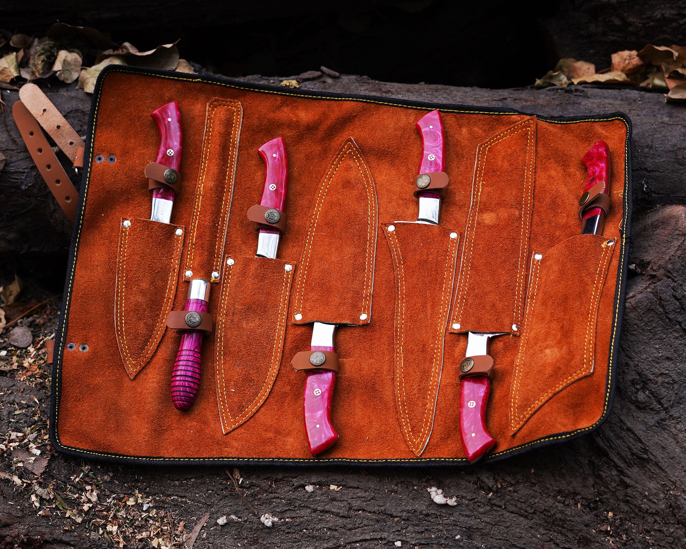 Handmade Personalized Chef Knife Set: Purple Kitchen Knives With ...