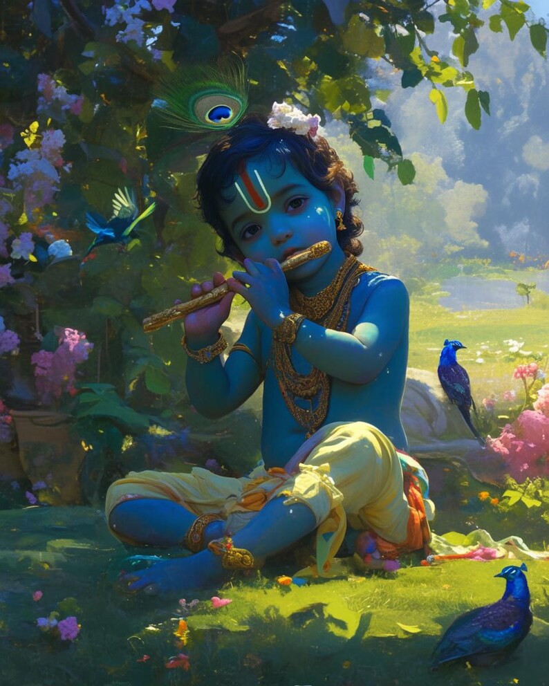 The Playful Krishna: A Celestial Garden - Etsy