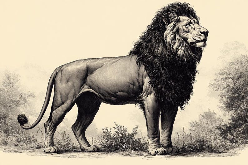 Regal Roar: Vintage Lion Stamp - Etsy
