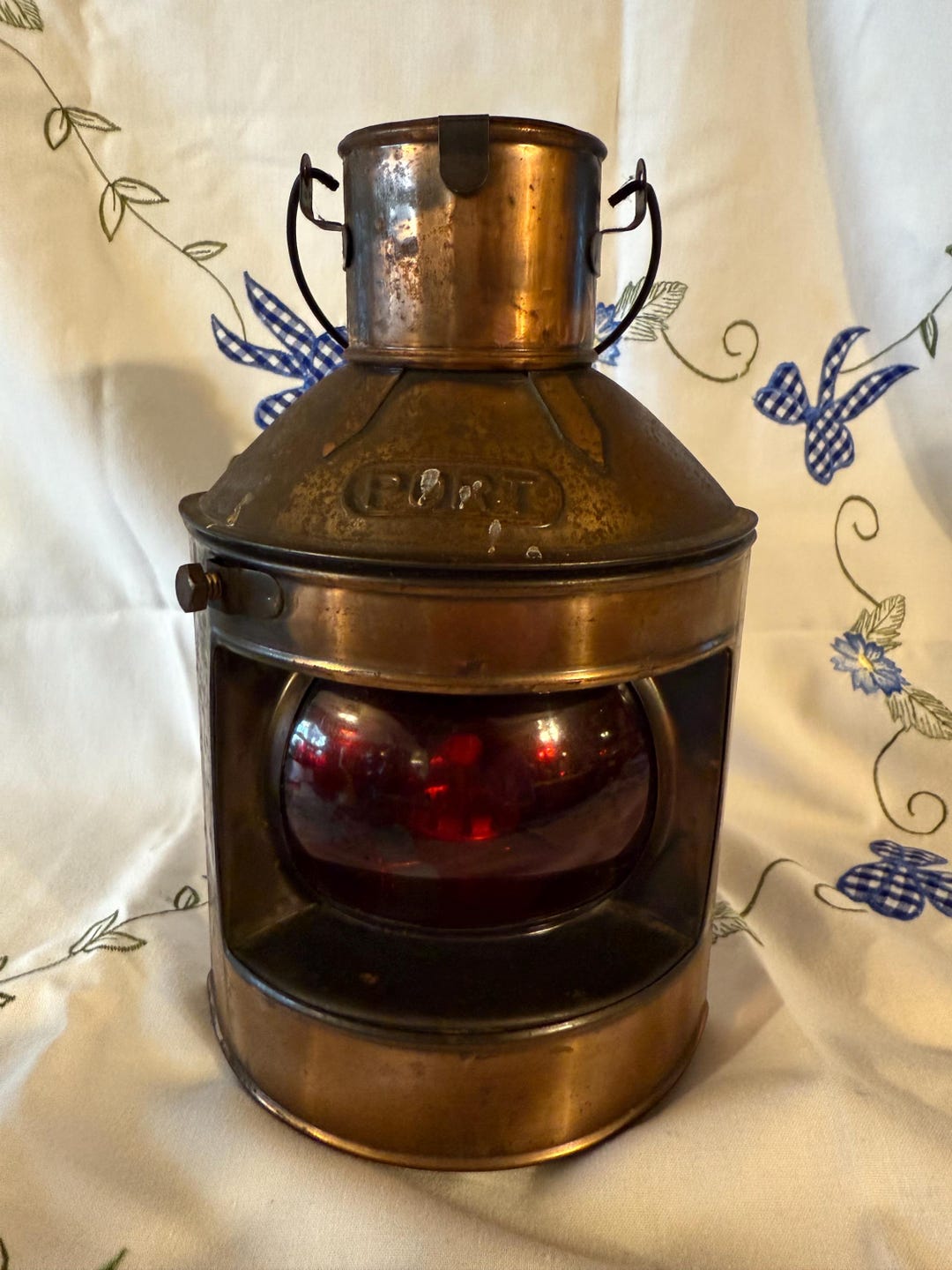 Vintage Port Ship Lantern Nautical Brass Oil Lamp Red Lens Maritime ...