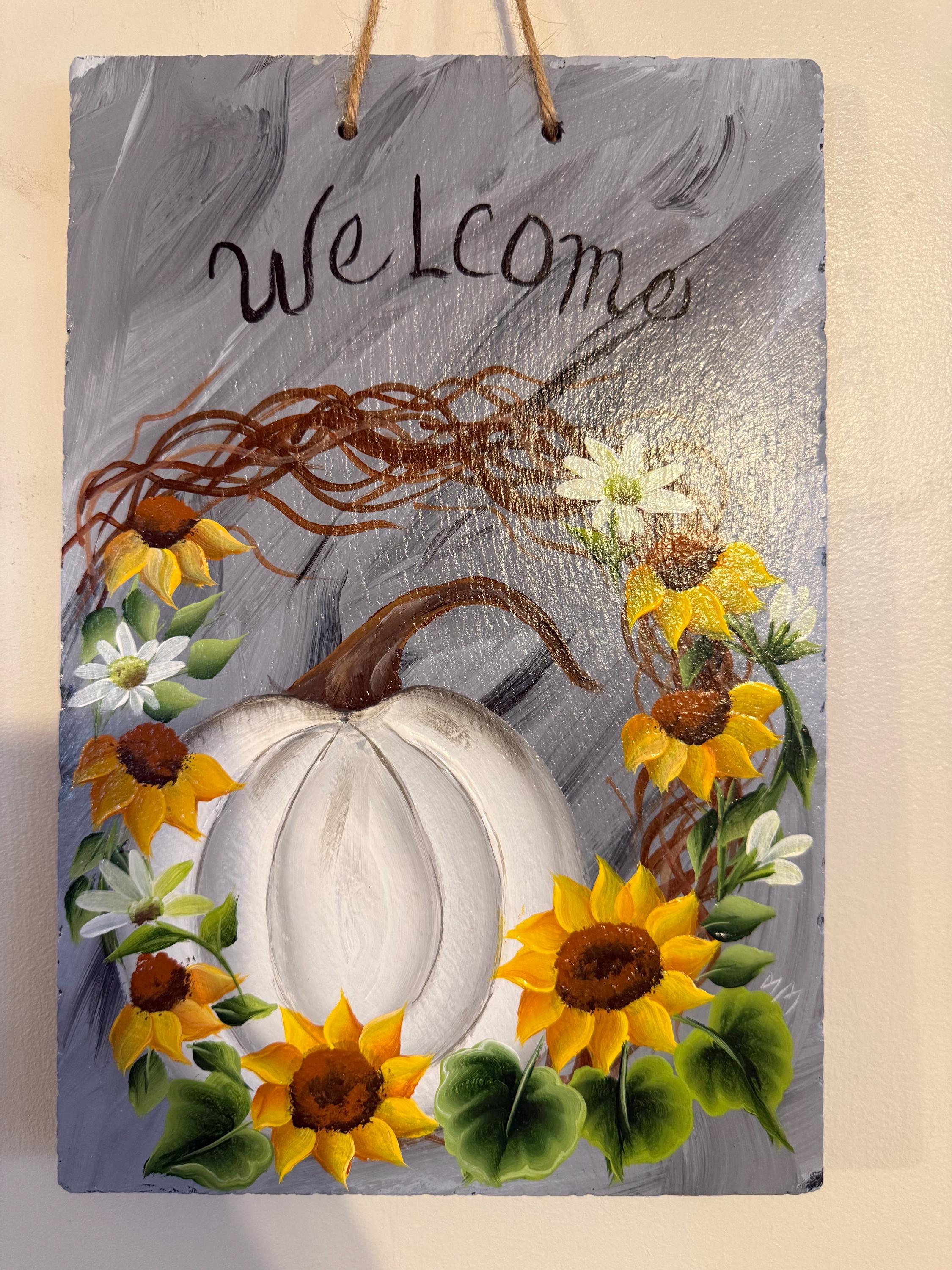 Hand-painted Double-sided Welcome Slate Sign: Seasonal Pumpkin & Floral ...