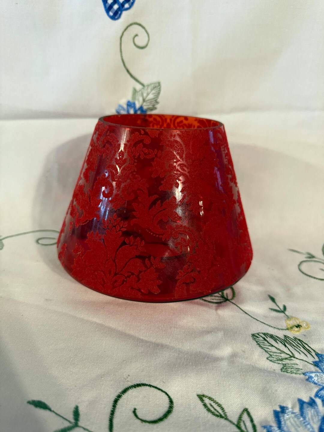 Vintage Ruby Red Glass Candle Shade With Velvet Damask Pattern - Etsy
