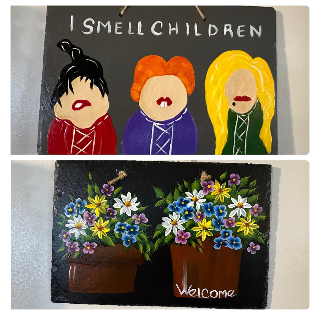 Painted Welcome Slate, Reversible Sign. Halloween, Hocus Pocus ...