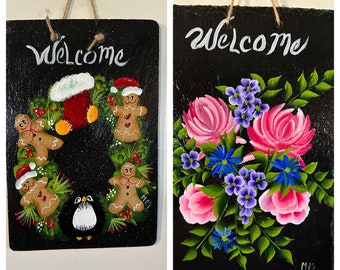 Double Sided Hand Painted Floral Welcome Slate. Sunflowers - Etsy