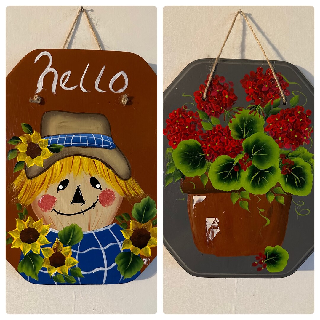 Welcome Painted Wood “hello” Wall Hanging. Hello Scarecrow and a ...