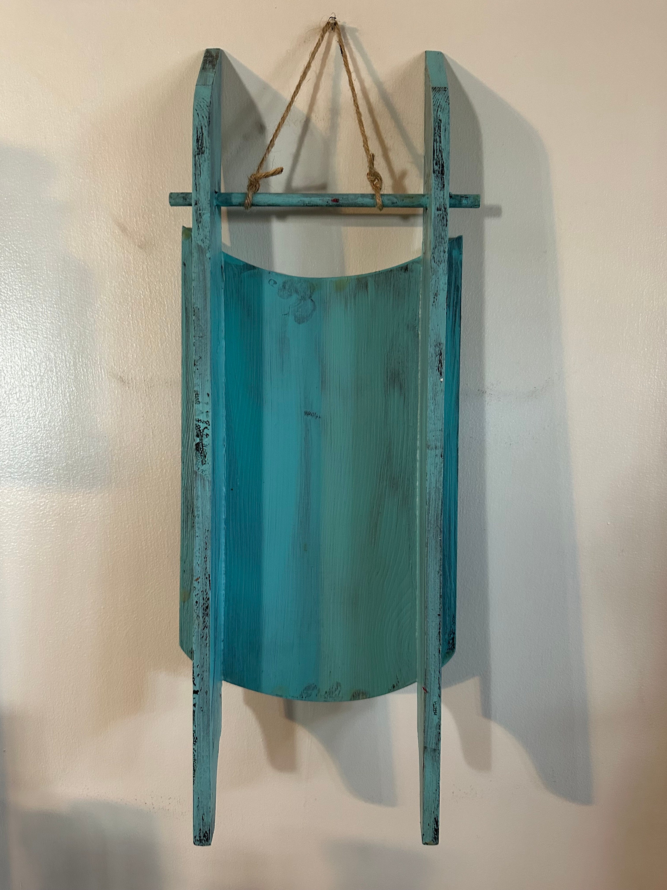 Hand Painted Wooden Snowman Sled. Turquoise Crackled Hand Painted ...